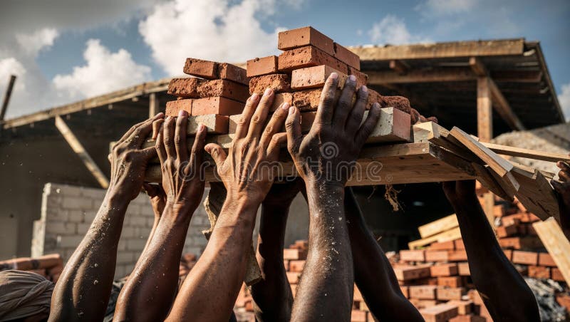 Rebuilding Together – Close-Up of Hands Lifting Bricks and Boards Stock ...