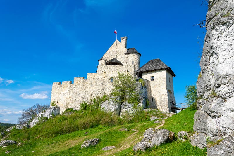 Rebuilt Old Castle in Bobolice Stock Photo - Image of tourism, rock ...