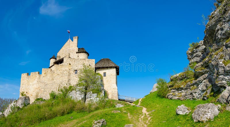 Rebuilt Old Castle in Bobolice Stock Photo - Image of stronghold ...