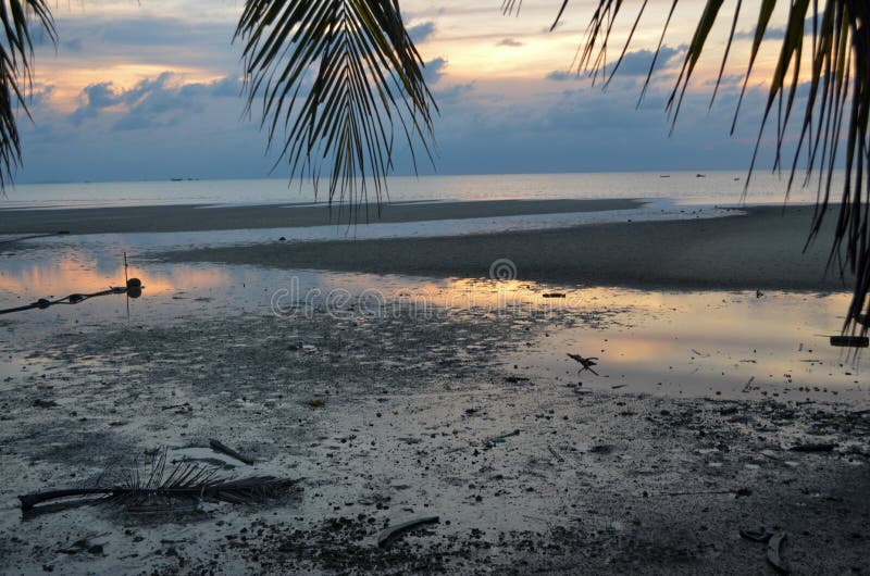 Receding sea on the beach stock photo. Image of morning - 224695314