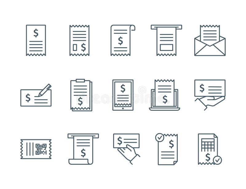 Receipt Bill Elements Sign Black Thin Line Icon Set. Vector Stock ...