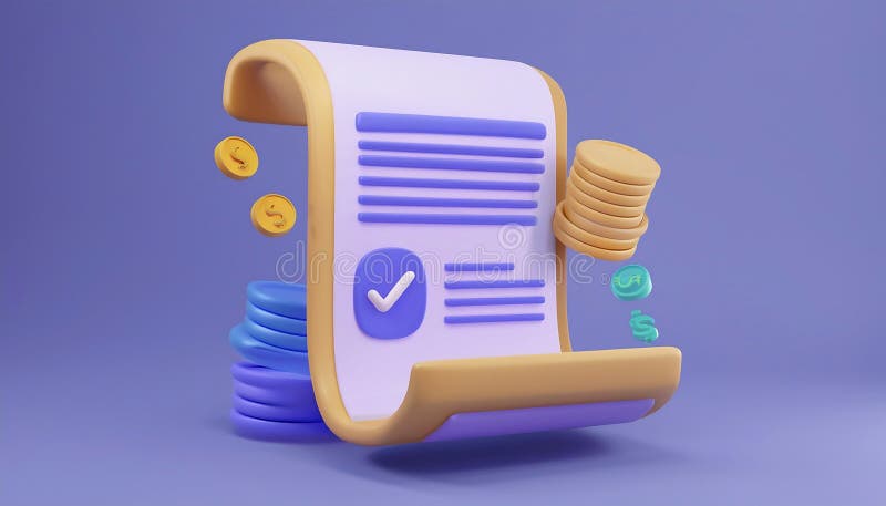 Receipt with Checkmark and Coin Stacks, Plus Floating Dollar Symbol ...