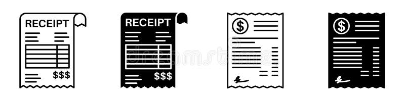 Receipt Icons Versions Set in Black Flat and Line Style Stock Vector ...