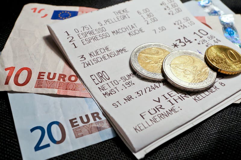 Receipt and money stock photo. Image of record, euro - 22069320