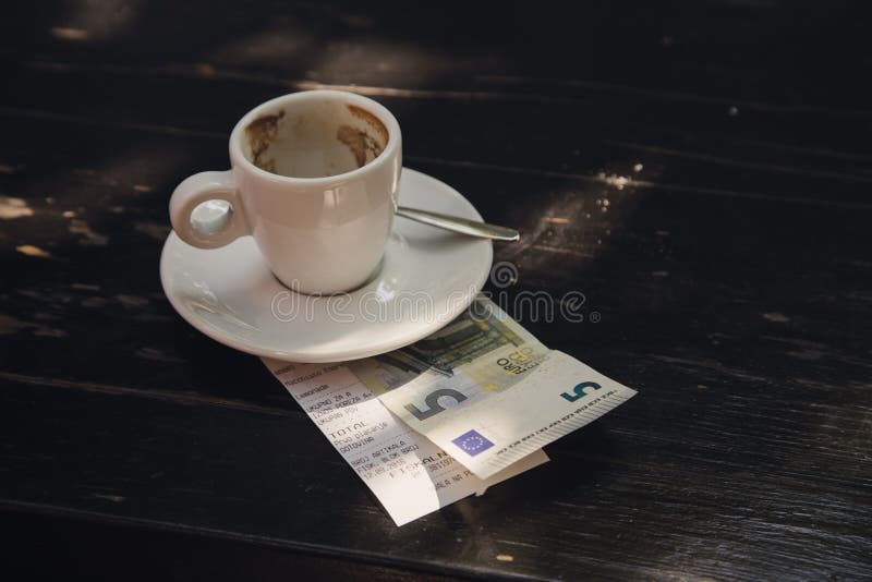 Receipt and Money for Cup of Coffee in Restaurant Stock Photo - Image ...