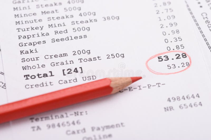 Receipt with Red Pencil stock photo. Image of marker - 55847902