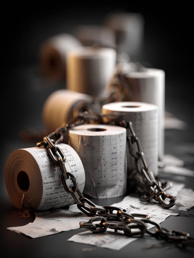 Receipt Rolls Transform into Shackles Symbolizing Financial Confinement ...