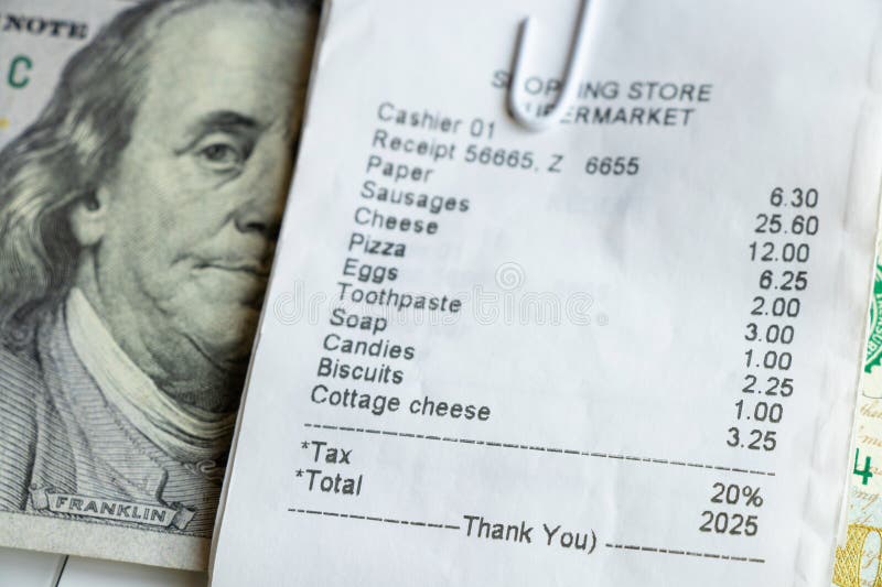 A Receipt from a Store with a List of Products and instead of the ...