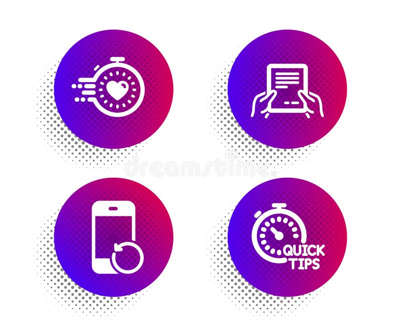 Receive File, Recovery Phone and Timer Icons Set. Quick Tips Sign ...