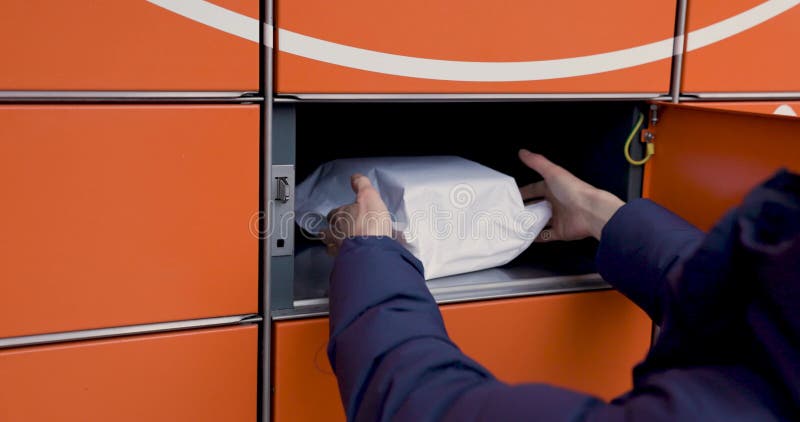 Receive Parcel from Self Service Post Terminal Machine Stock Video ...