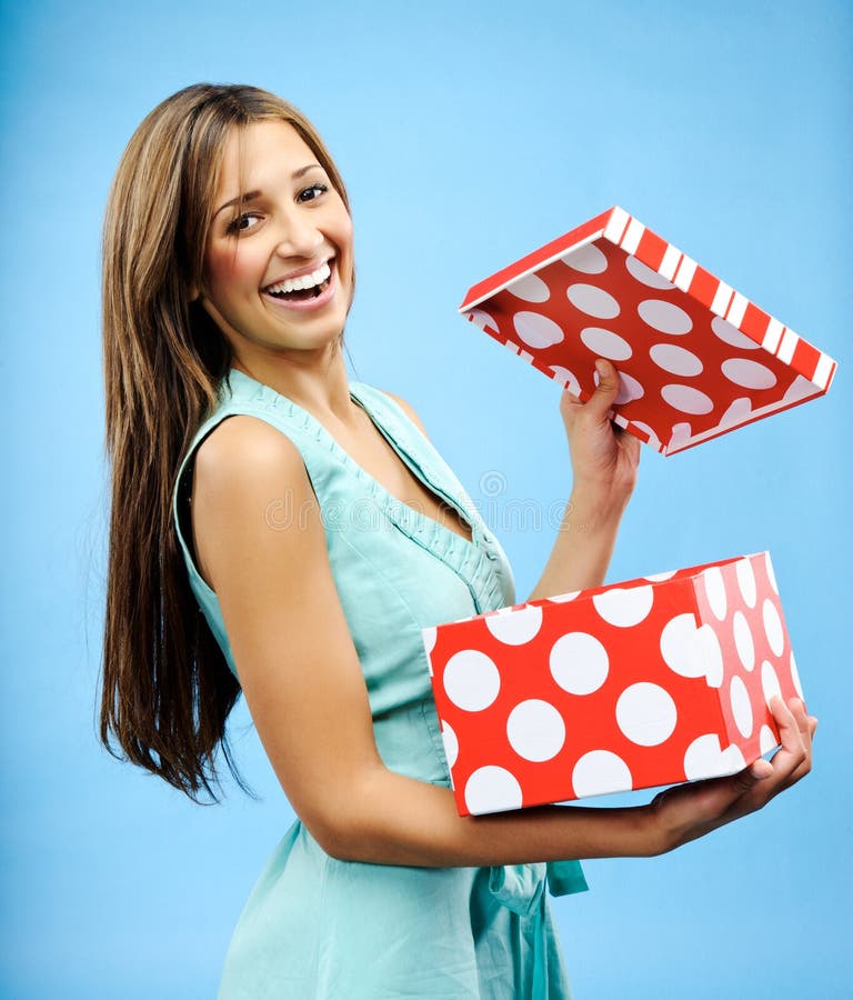 Receive a present stock photo. Image of cute, brunette - 21793728
