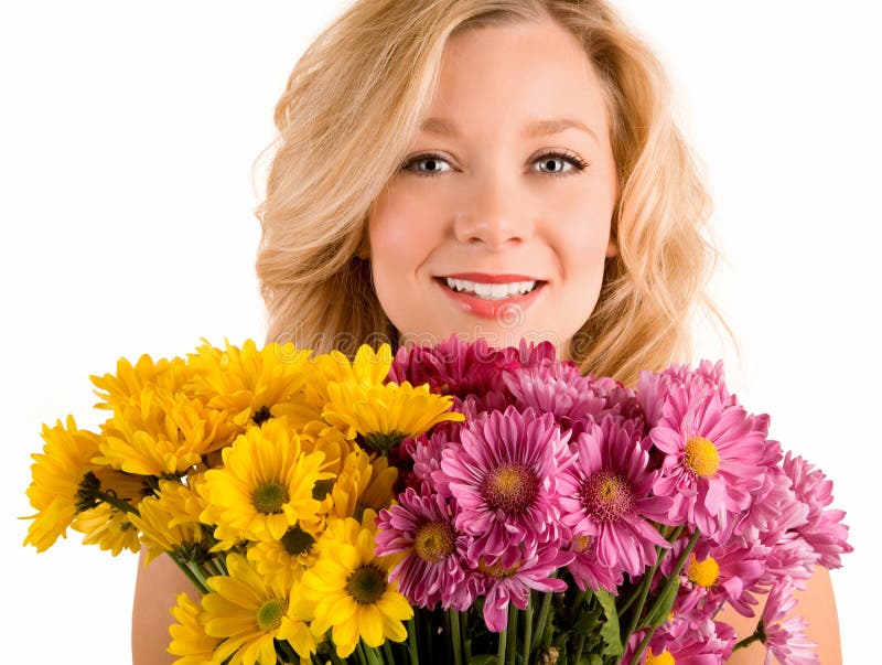 Receiving Flowers stock photo. Image of aroma, cute, girl - 4919620