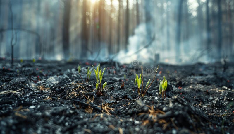 Recently Extinguished Forest Fire with New Sprouts of Green Bravely ...