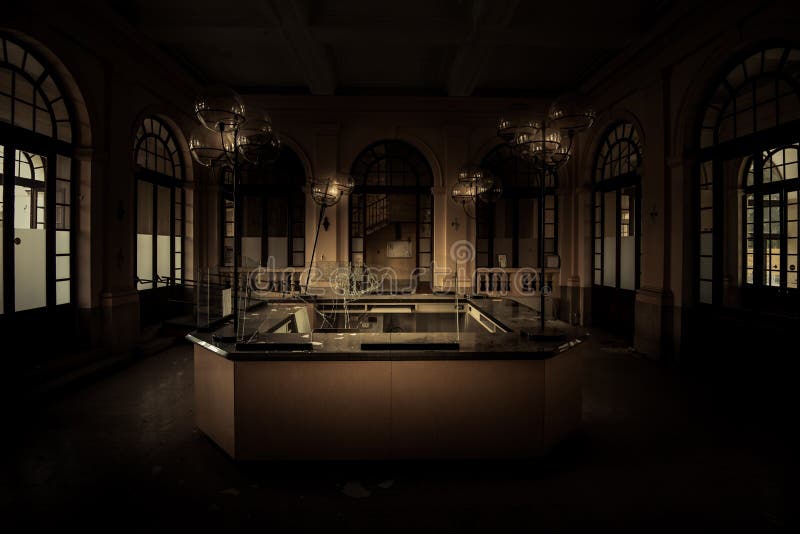 Reception in Abandoned Building Stock Photo - Image of scary, black ...