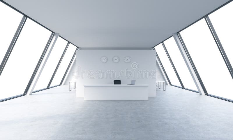 Reception Area with Clocks and Workplaces in a Bright Modern Open Space ...