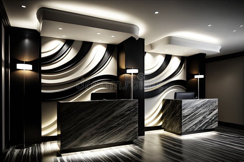 Reception Area in Luxury Hotel, with Sleek and Modern Design Elements ...