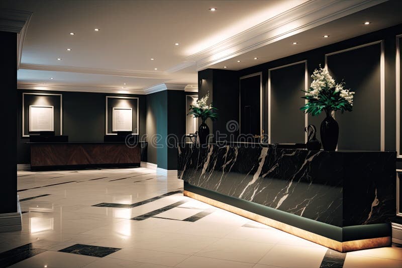 Reception Area in Luxury Hotel, with Sleek and Modern Design Elements ...