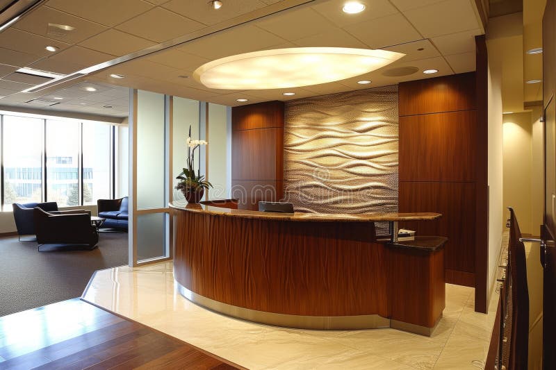The Reception Area in a Spacious Office Building, Featuring Modern ...