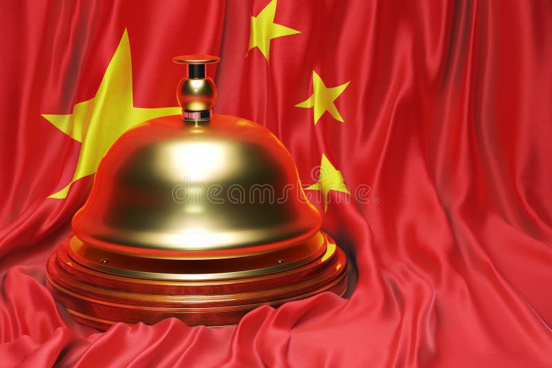Reception Bell on the Chinese Flag Background, 3D Rendering Stock ...