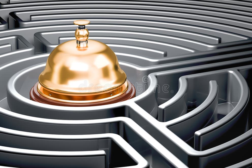 Reception Bell Inside Labyrinth Maze. 3D Rendering Stock Illustration ...