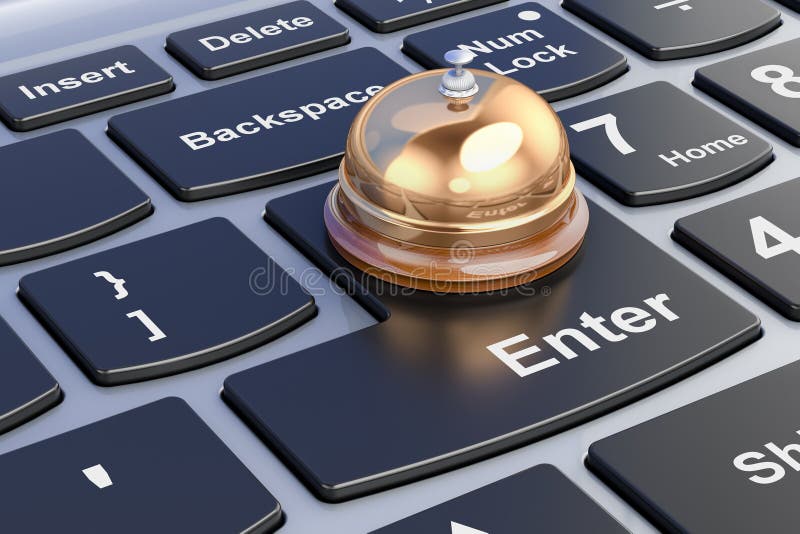 Reception Bell on Laptop Keyboard. 3D Rendering Stock Illustration ...