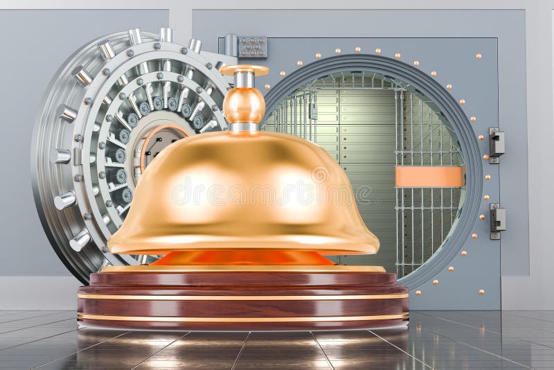 Reception Bell with Opened Bank Vault, 3D Rendering Stock Illustration ...