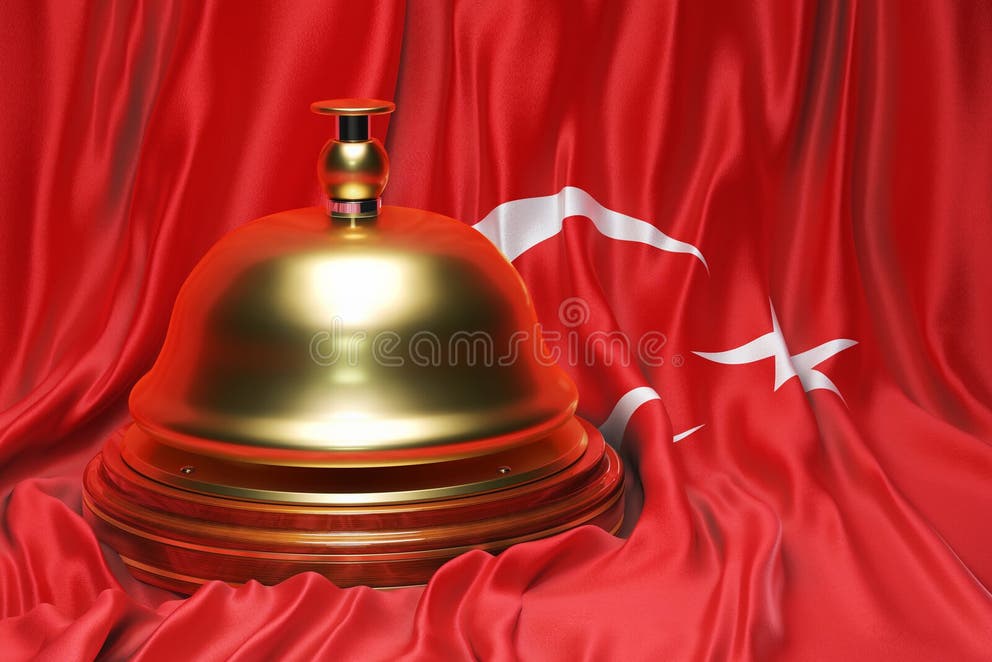 Reception Bell on the Turkish Flag Background, 3D Rendering Stock ...