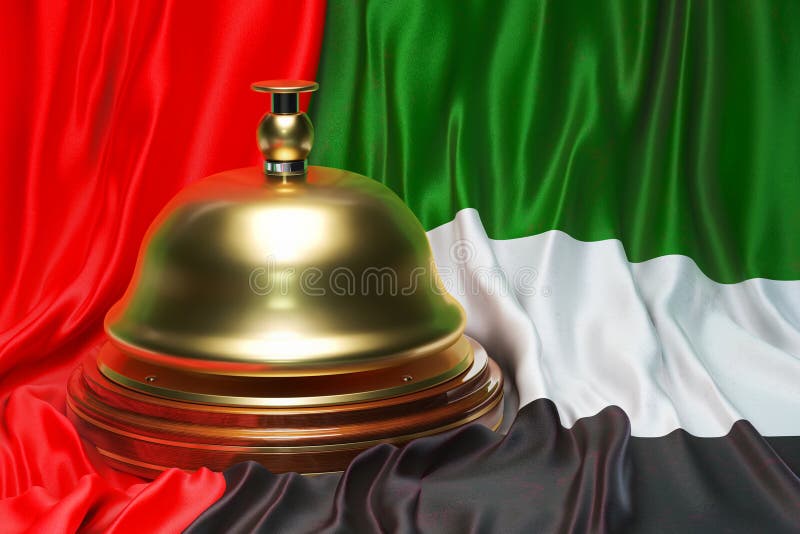 Reception Bell on the United Arab Emirates Flag Background, 3D ...