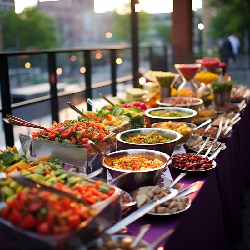 Reception Buffet Setup in Vibrant Urban Setting Stock Illustration ...
