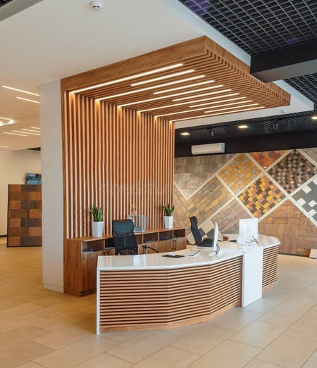 Reception with Ceiling Lights for a Small Shop, Showroom Stock Image ...