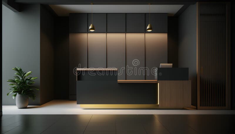 Reception Counter in Modern Office. 3d Render Concept of Hotel Stock ...