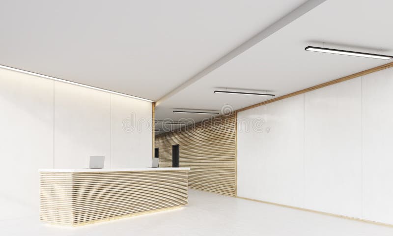 Reception Counter in Office Corridor with Wooden Elements Stock ...