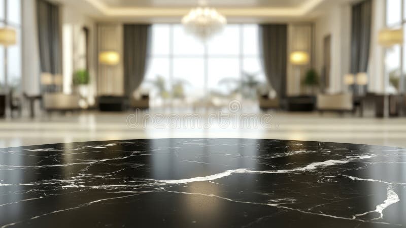 Reception Desk with Black Marble and Blurred Interior Stock ...