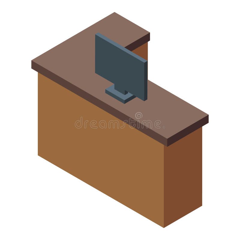 Reception Desk with Computer in Isometric View Featuring Wooden ...
