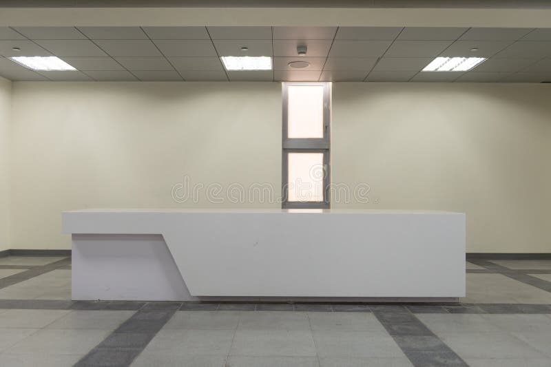 Reception Desk in a Corridor with Large Panoramic Window with Wi Stock ...