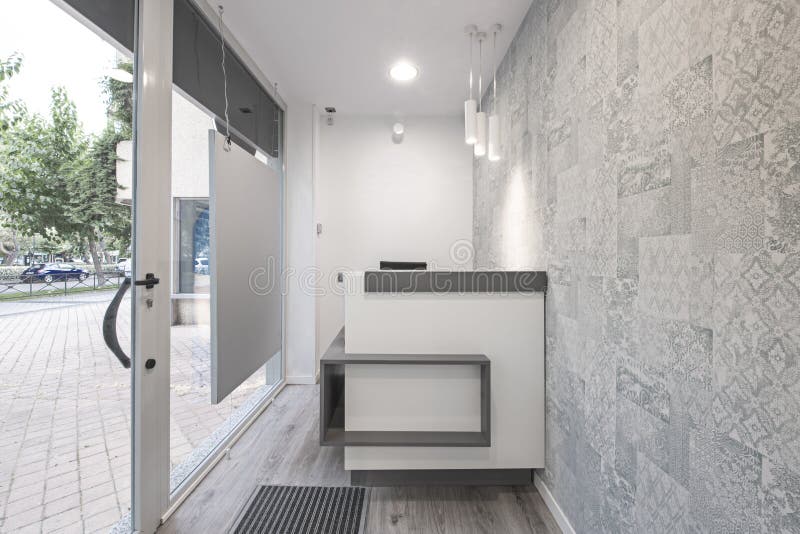 Reception desk in an empty stock photo. Image of science - 241723196