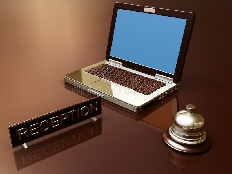 Reception desk with laptop stock illustration. Illustration of ...