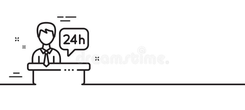 Reception Desk Line Icon. 24 Hour Help Sign. Hotel Service. Minimal ...