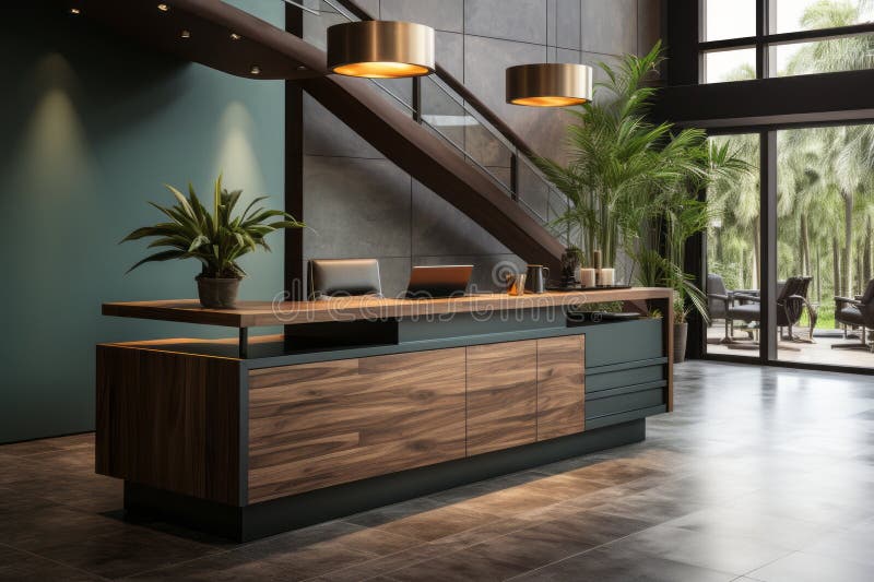 Reception Desk in a Modern Office Interior Stock Image - Image of ...