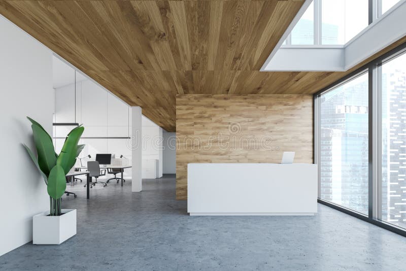 Reception Desk in Open Space Office Stock Illustration - Illustration ...