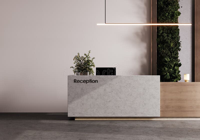 Reception Desk and View on Hallway in Modern Hotel, Mockup Front View ...