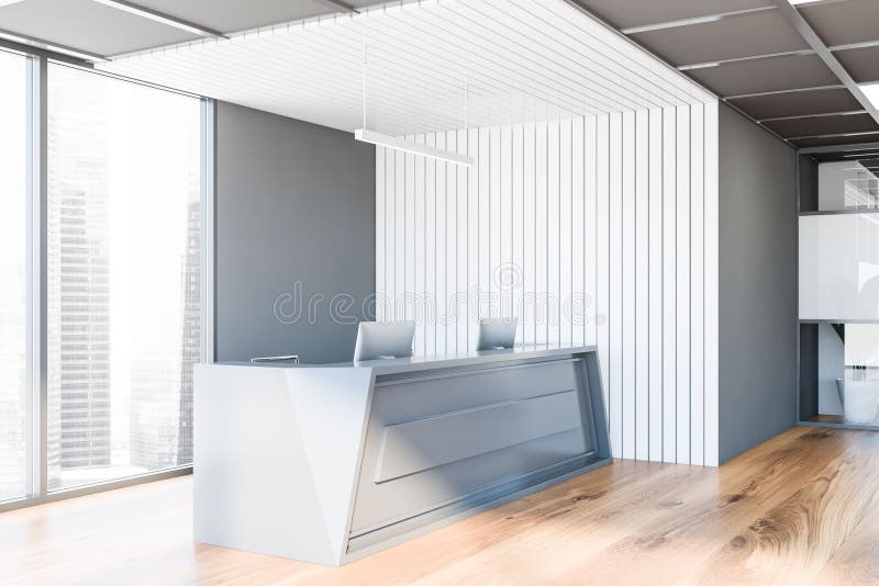 Reception Desk in White and Gray Office Corner Stock Illustration ...