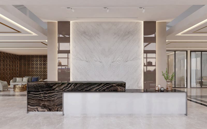 Reception with Empty White Marble Wall for Logo Mock Up Design. Stock ...