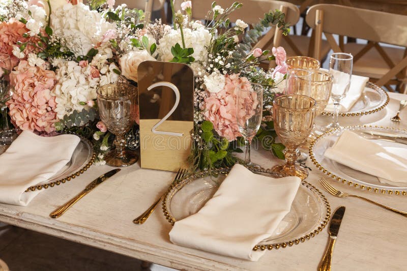 Reception Hall Decorated for Social Events - Table Settings Stock Image ...