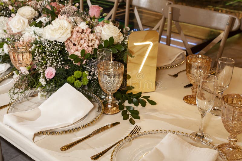 Reception Hall Decorated for Social Events - Table Settings Stock Photo ...