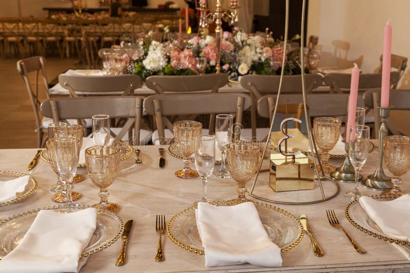 Reception Hall Decorated for Social Events - Table Settings Stock Image ...