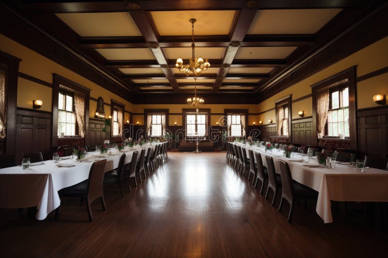Reception Hall, with Tables Set for Dinner and Dancing, Ready for the ...