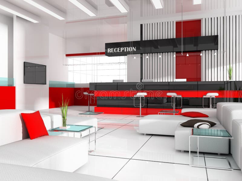 Red Reception in Modern Hotel Stock Photo - Image of structure ...