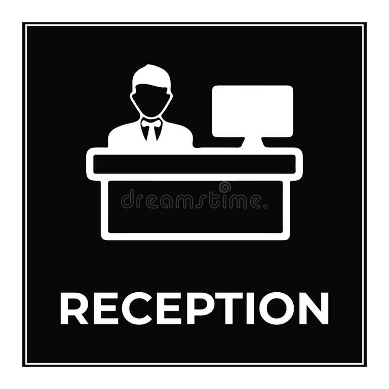 Reception Desk Icon Black Background with Person Symbol Stock Vector ...