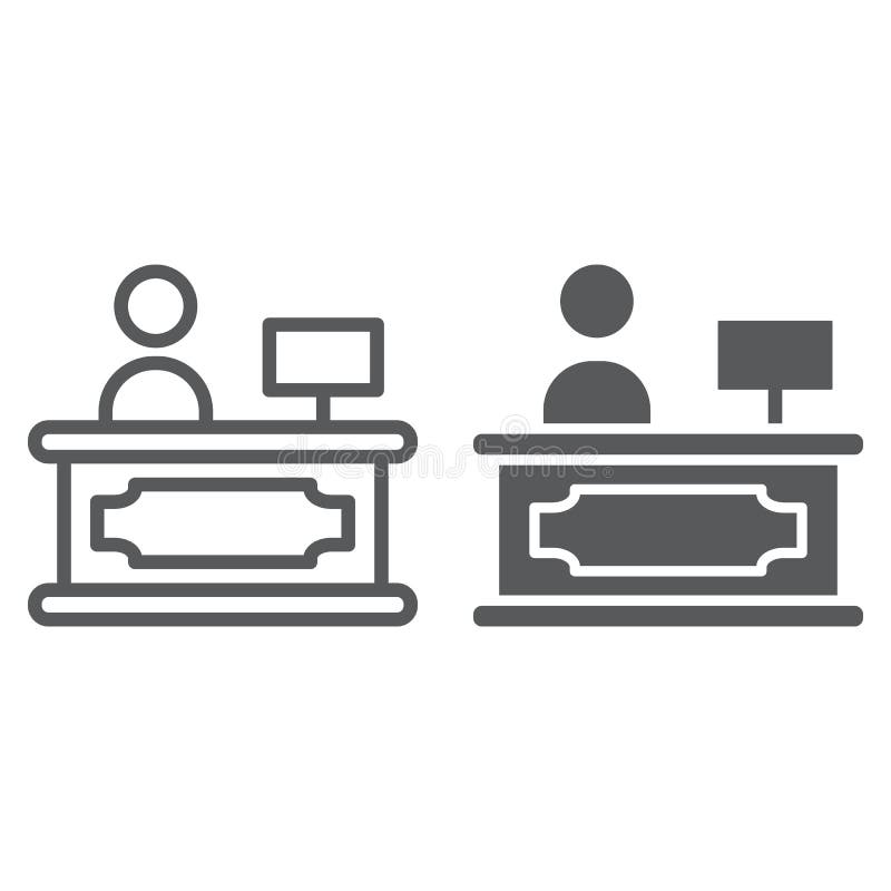 Reception Line and Glyph Icon, Hotel and Call, Reception Desk Sign ...